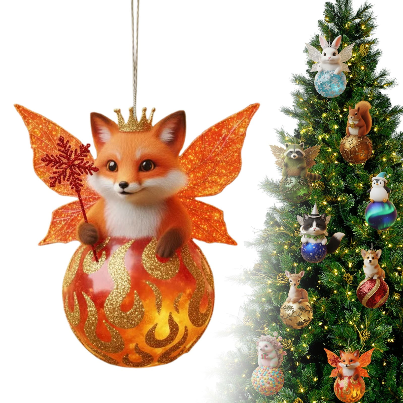 Christmas Animal Ornament, 8cm/3.14in Cute Spherical Hanging Decor with ...