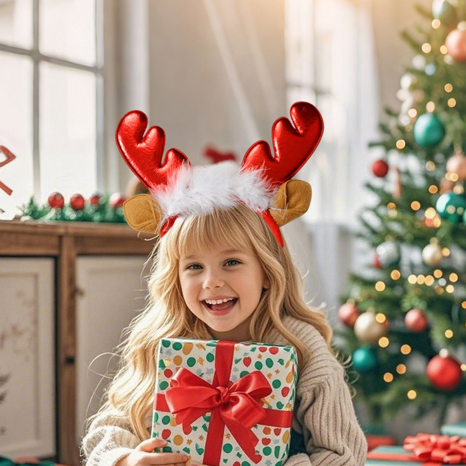 Christmas Antler Headband, Festive Deer Headdress with Fur Balls and ...