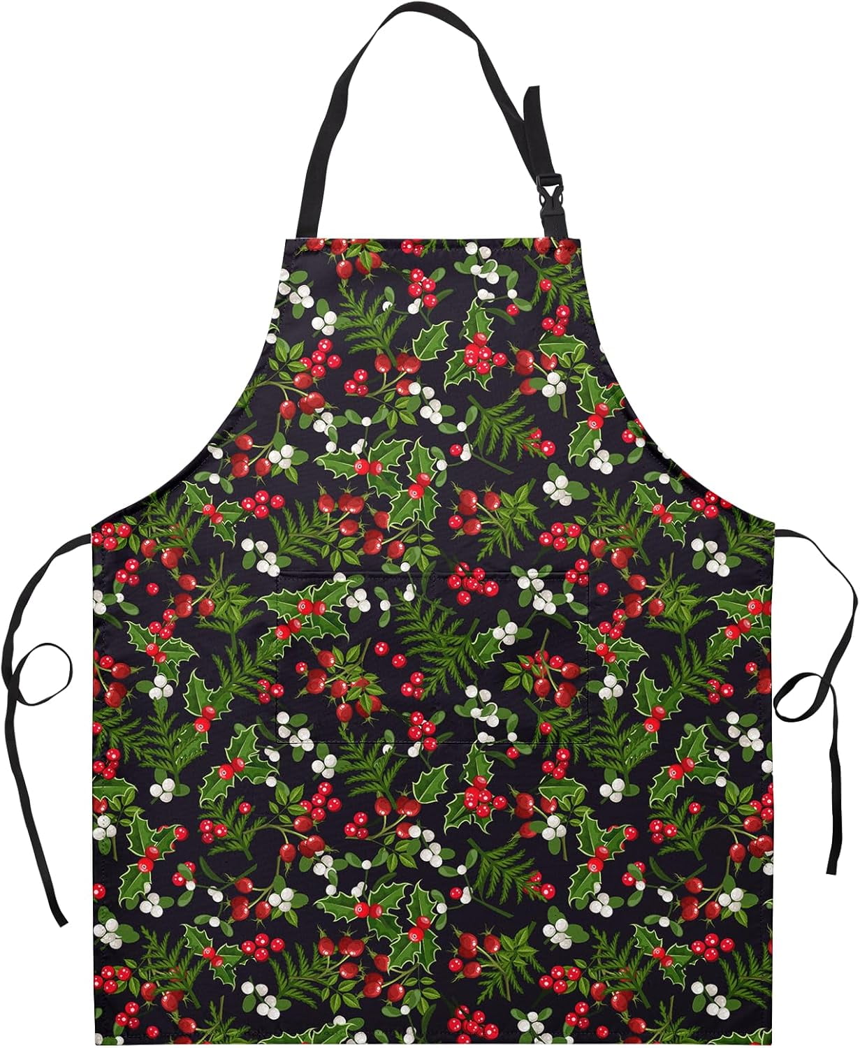 Christmas Apron Holiday Cooking Aprons with Holly Berry & Pine Leaf ...