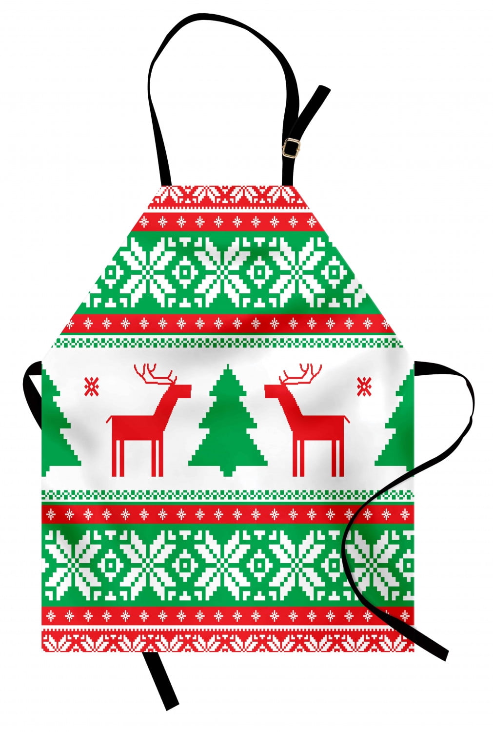 Christmas Apron Knit Style Graphic Reindeer Figure Star and Snowflake ...