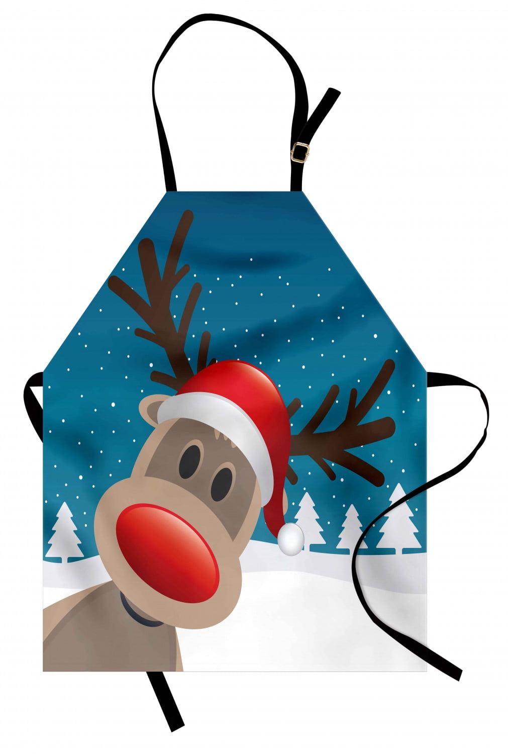 Christmas Apron, Rudolph the Reindeer with Santa Hat Holiday Themed Fun ...
