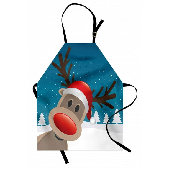 Christmas Apron, Rudolph the Reindeer with Santa Hat Holiday Themed Fun ...
