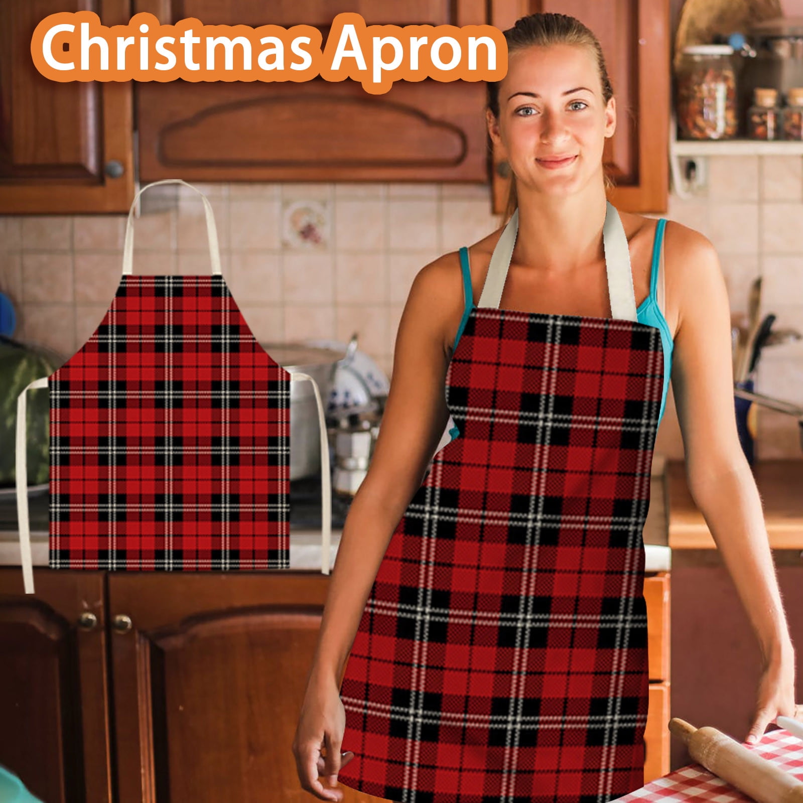 Christmas Aprons for Women Men Red Holiday Kitchen Cooking Apron Adults ...