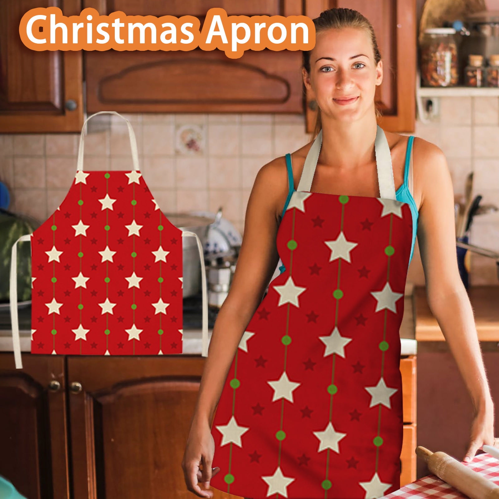 Christmas Aprons for Women Men Red Holiday Kitchen Cooking Apron Adults ...