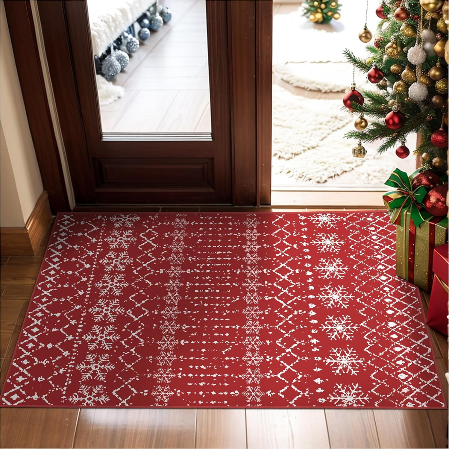 Christmas Area Rug 2x3 Small for Hallway - Red Snowflake Plaid ...