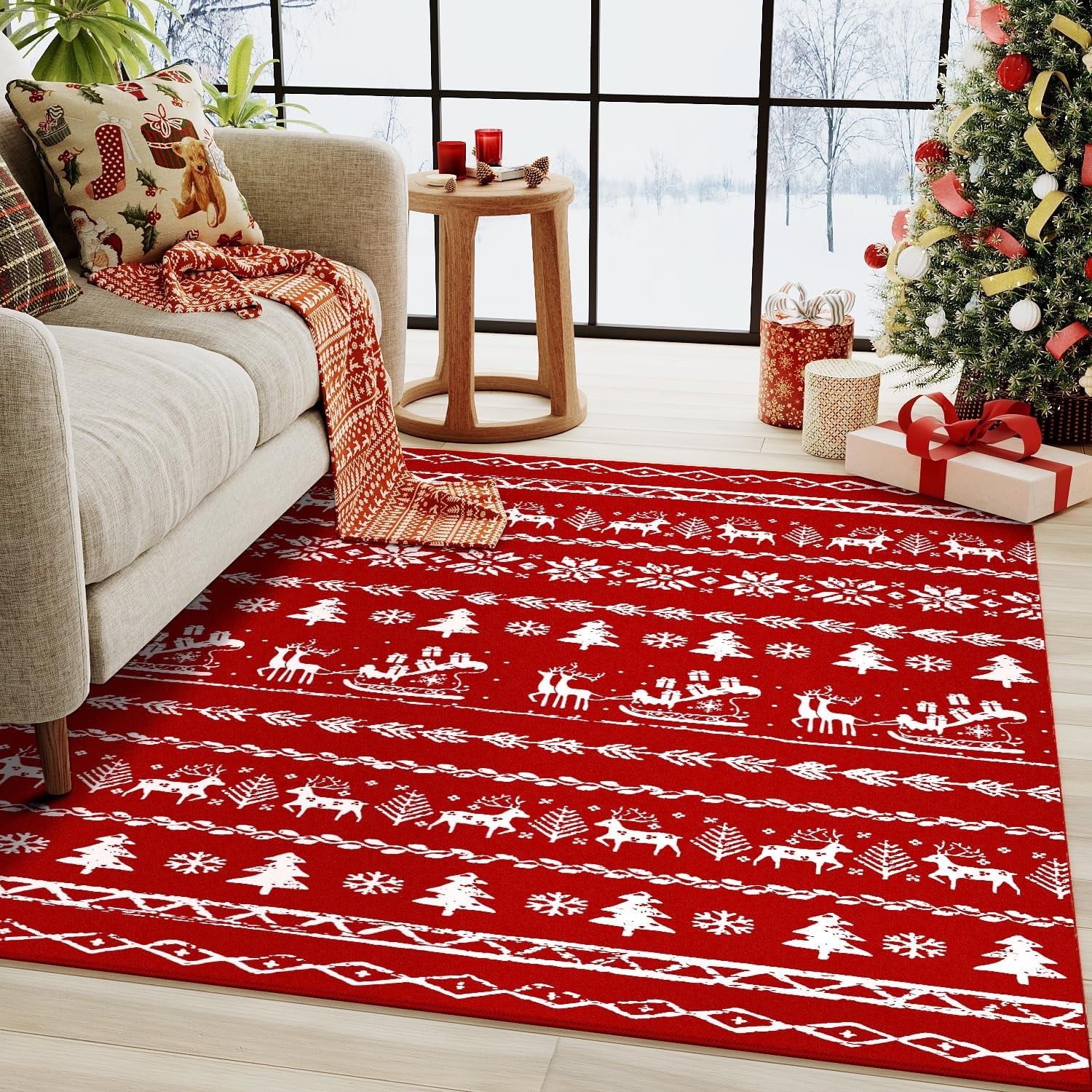 Christmas Area Rug 4x6 Red Kitchen Washable Rug Xmas Snowflake Holiday ...