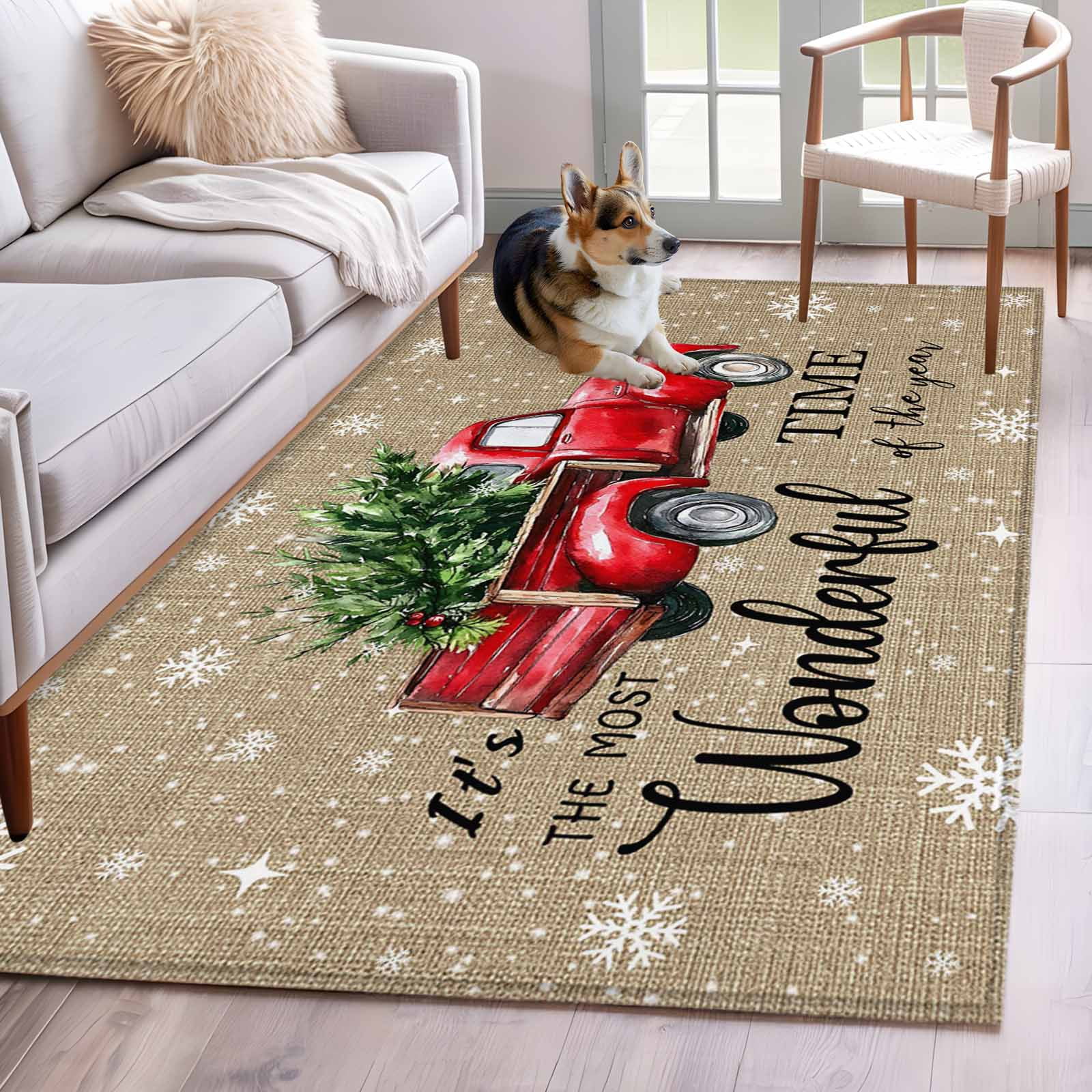 Christmas Area Rug 4x6 Washable Rug Non Slip Red Truck Winter ...