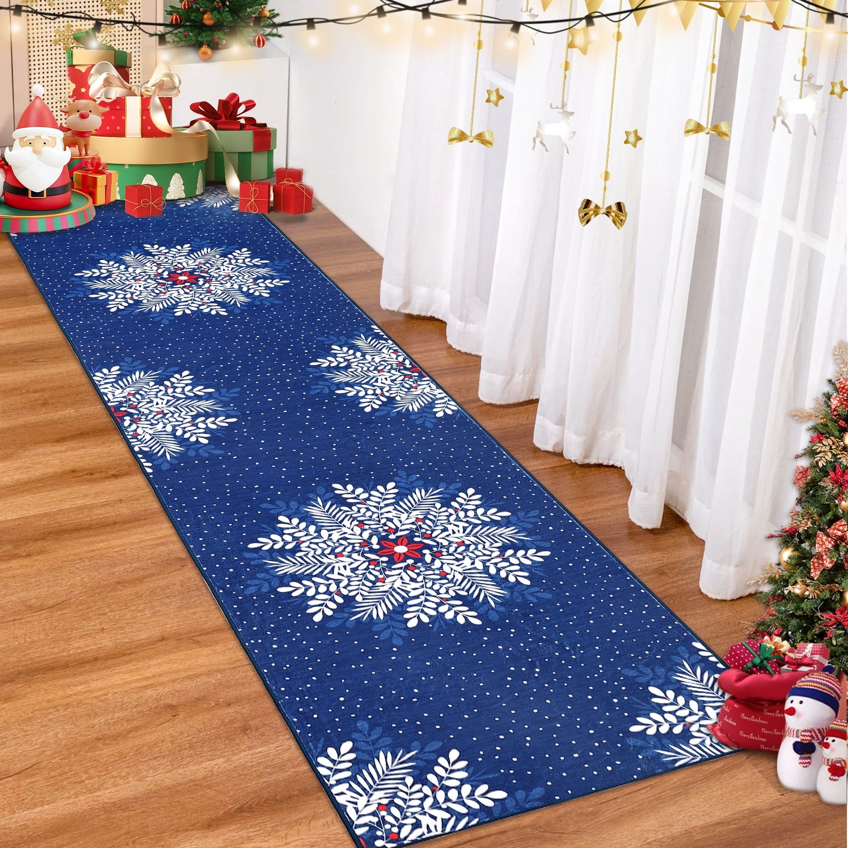 Christmas Area Rug, Non-Slip Washable Snowflake Living Room Rug, Soft ...
