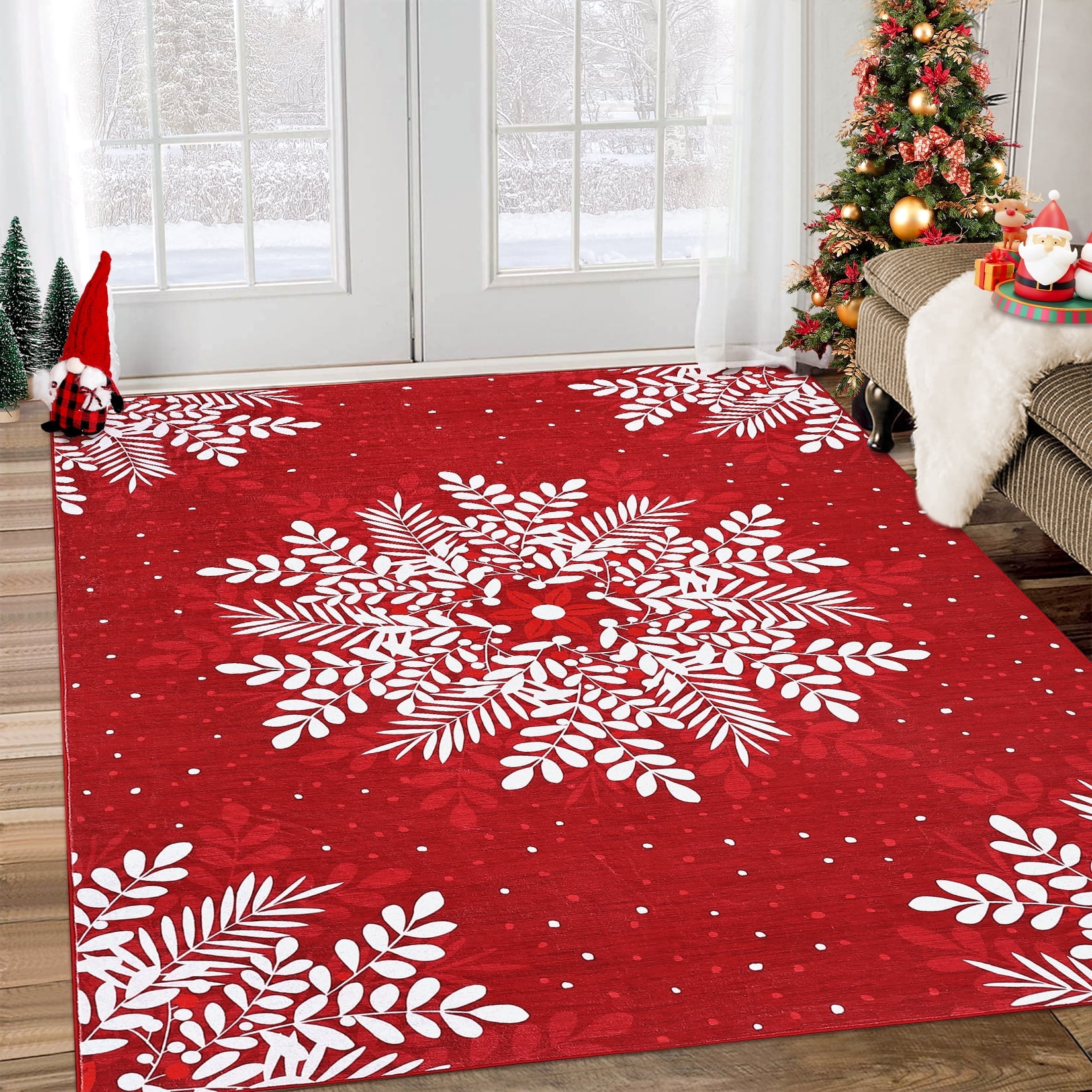Christmas Area Rug, Non-Slip Washable Snowflake Living Room Rug, Soft ...