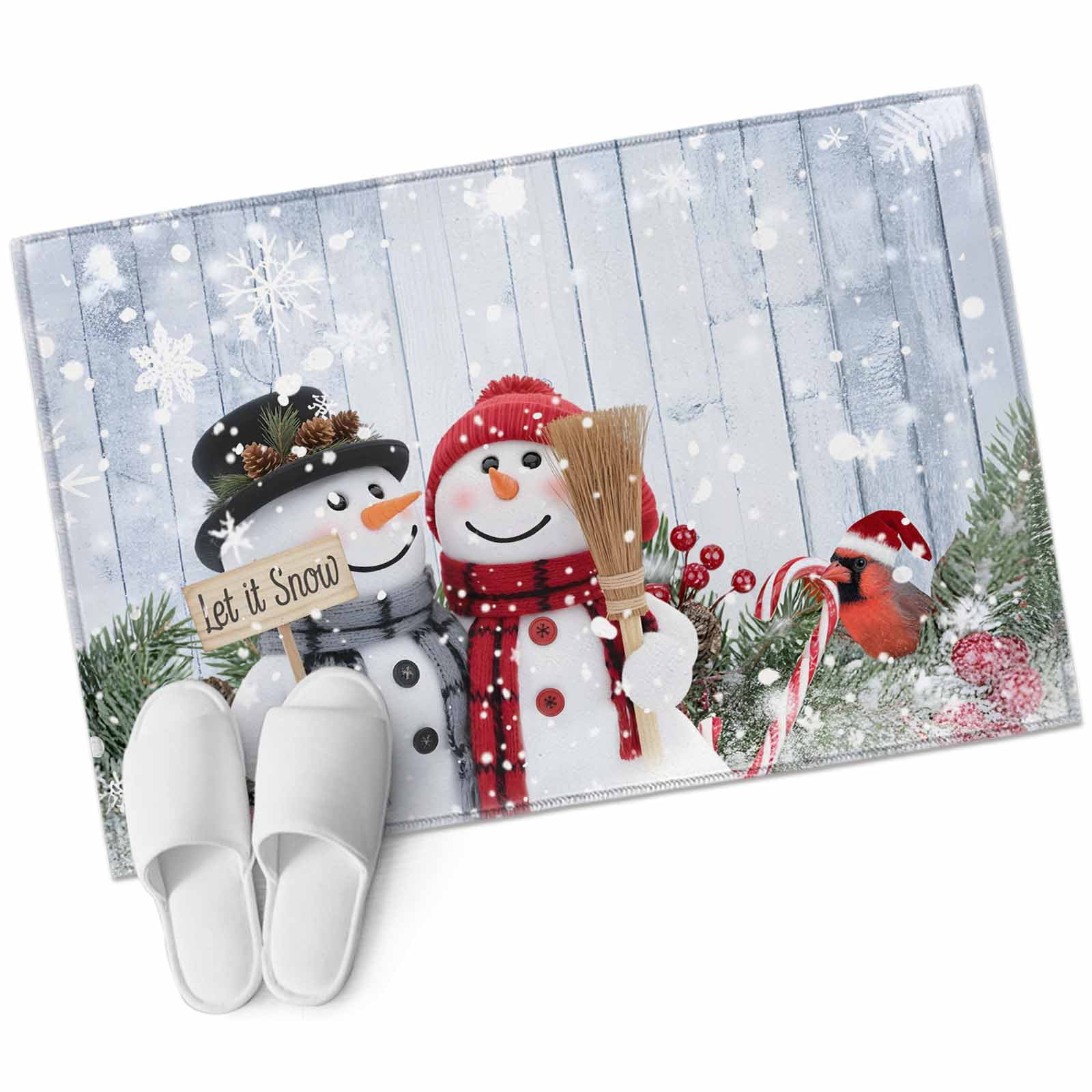 Christmas Area Rug 2x3ft Cute Winter Snowman Snowing Scenery Wood Grain ...