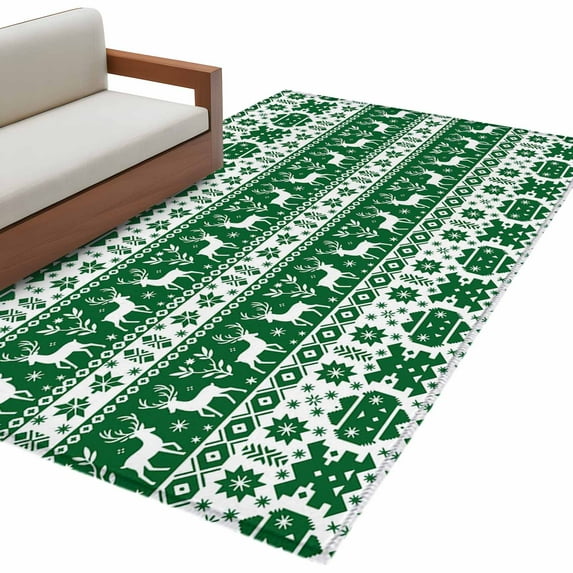 Christmas Area Rug 3x5ft Green Simple Elk Snowflake Winter Cartoon ...