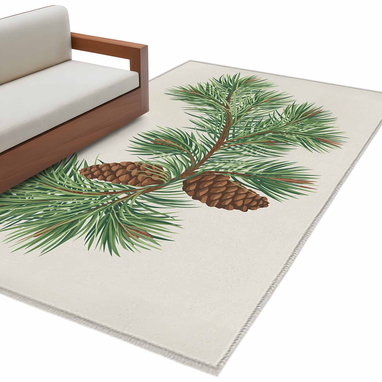 Christmas Area Rug 4x6ft Green Pine Trees Leaf Pine Fruit Countryside ...