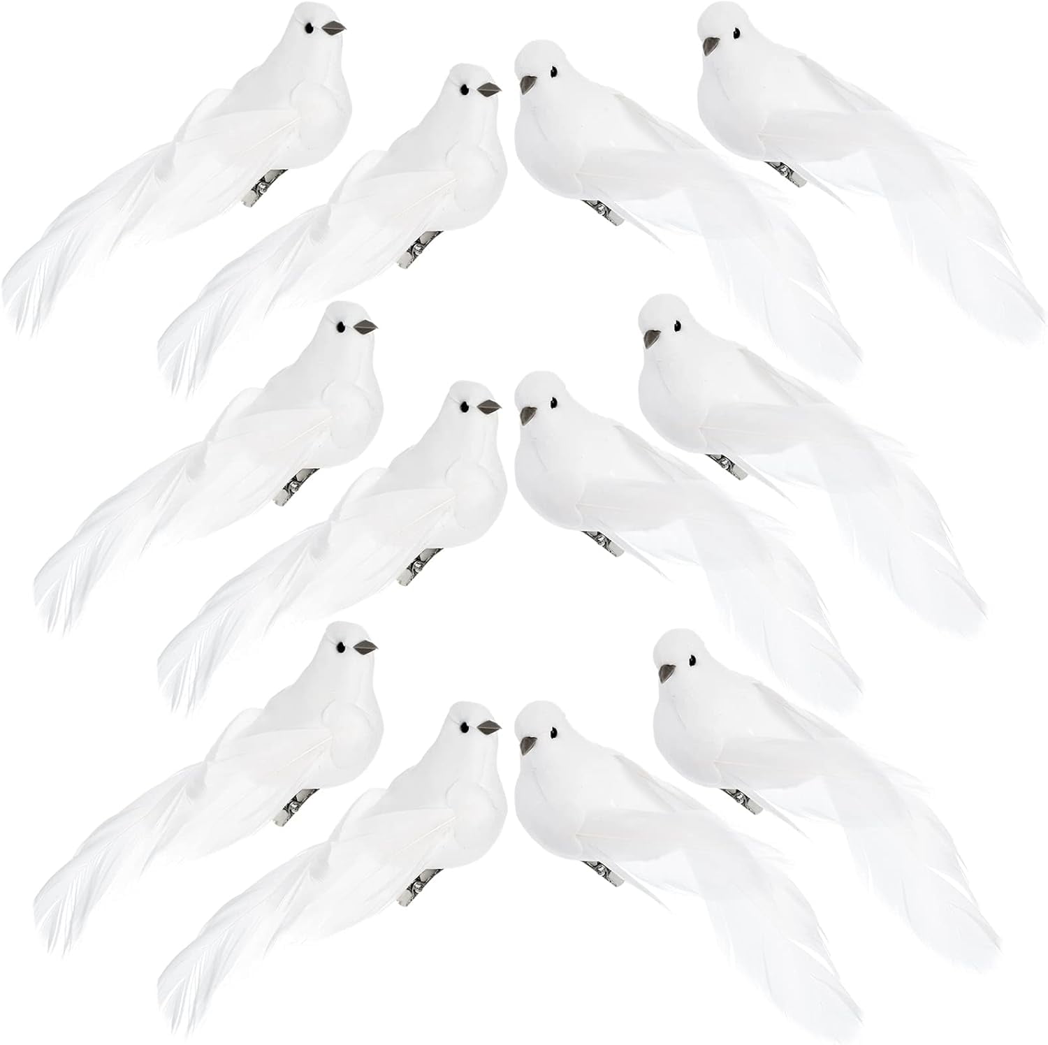 Christmas Artificial Birds, 12 Pack Artificial White Doves Simulation ...