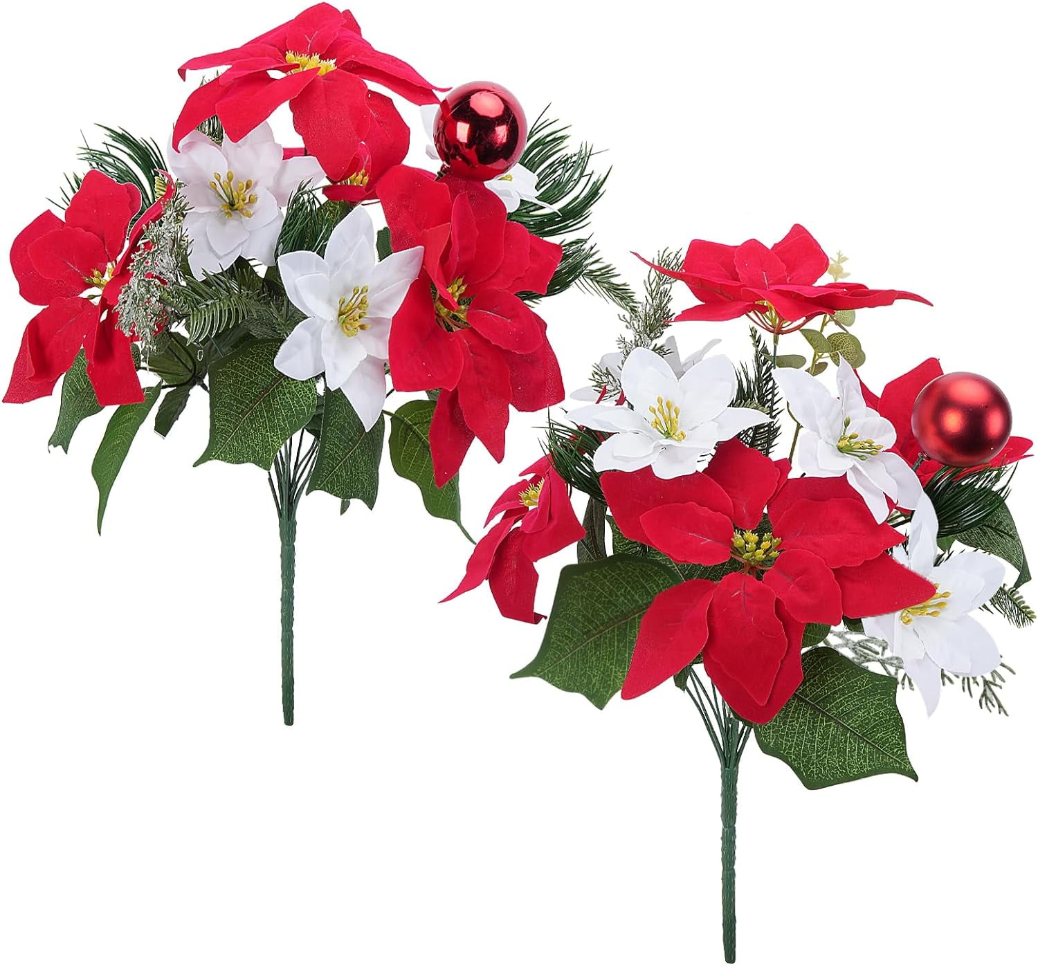 Christmas Artificial Flowers Poinsettia Bouquet Mixed Christmas Bush ...