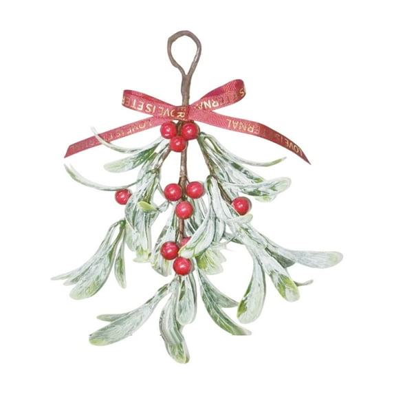 Christmas Artificial Mistletoe Ornament, 9" Snowy Frosted Mistletoe ...