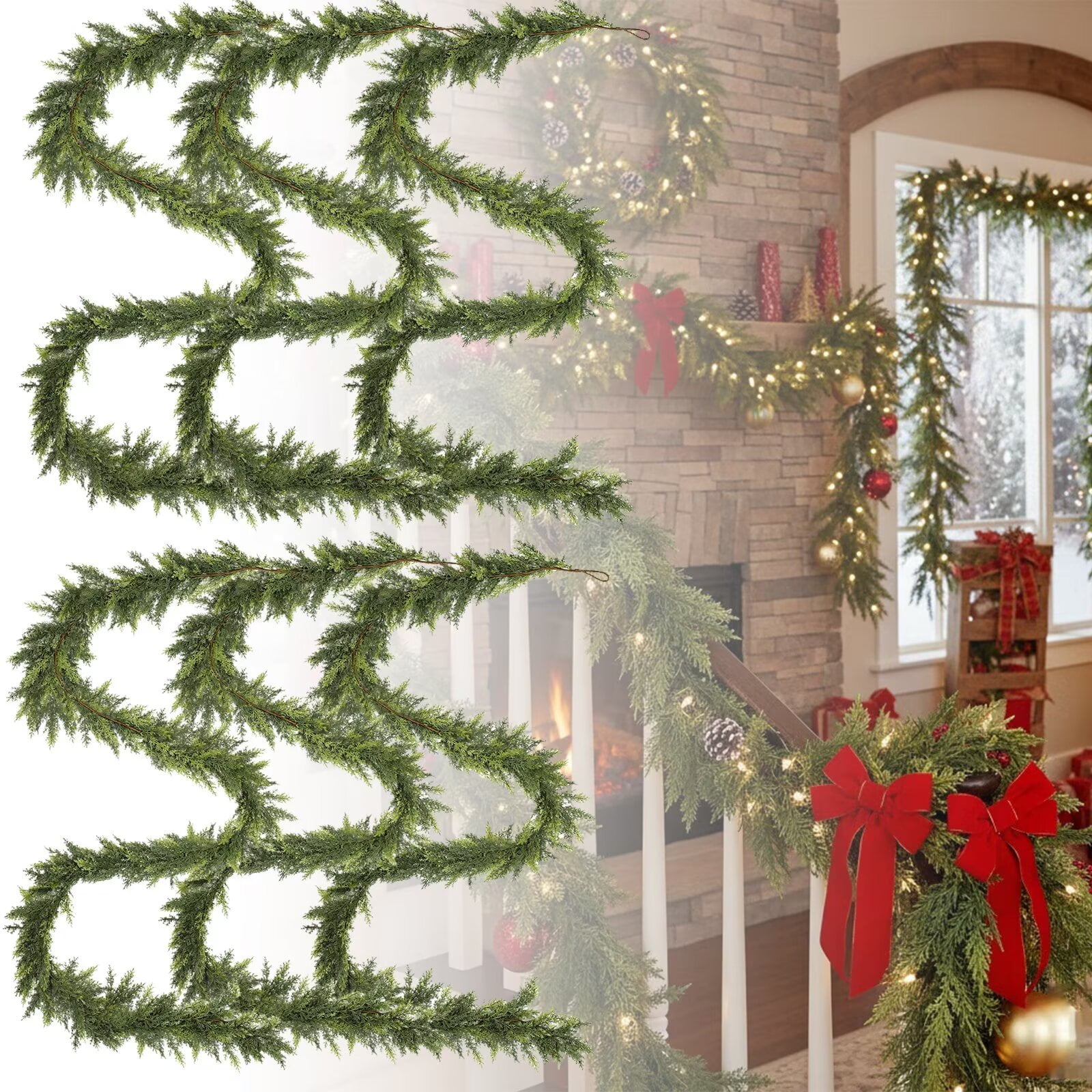 Christmas Artificial Norfolk Pine Garland for Fireplace Realistic Faux ...