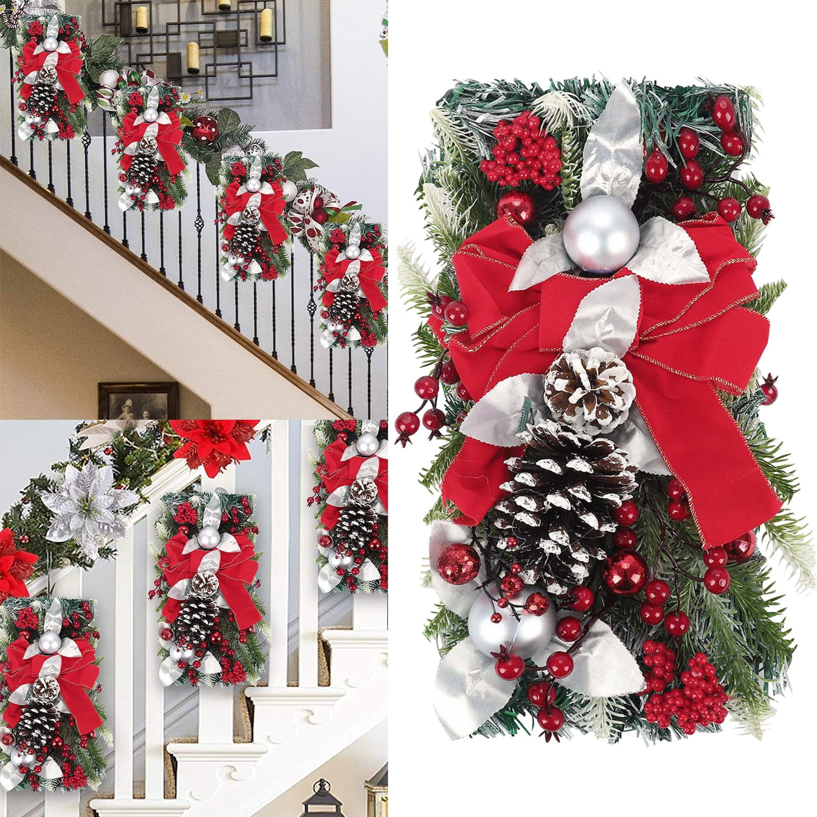 Christmas Artificial Swags 18" Xmas The Cordless Prelit Stairway Swag Teardrop Trim Wreath Door ...