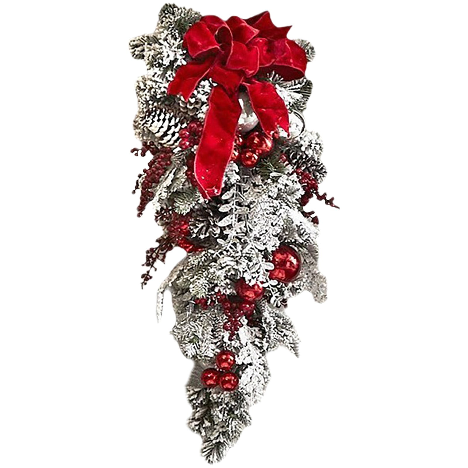 Christmas Artificial Wreath Flocking Rattan Upside Down Tree Red Bowknot Ribbon Scene Layout ...