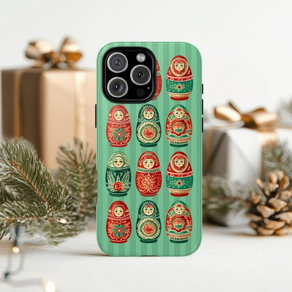 Christmas Babushka Phone Case Vintage Winter Art with iPhone 17 to 11 ...