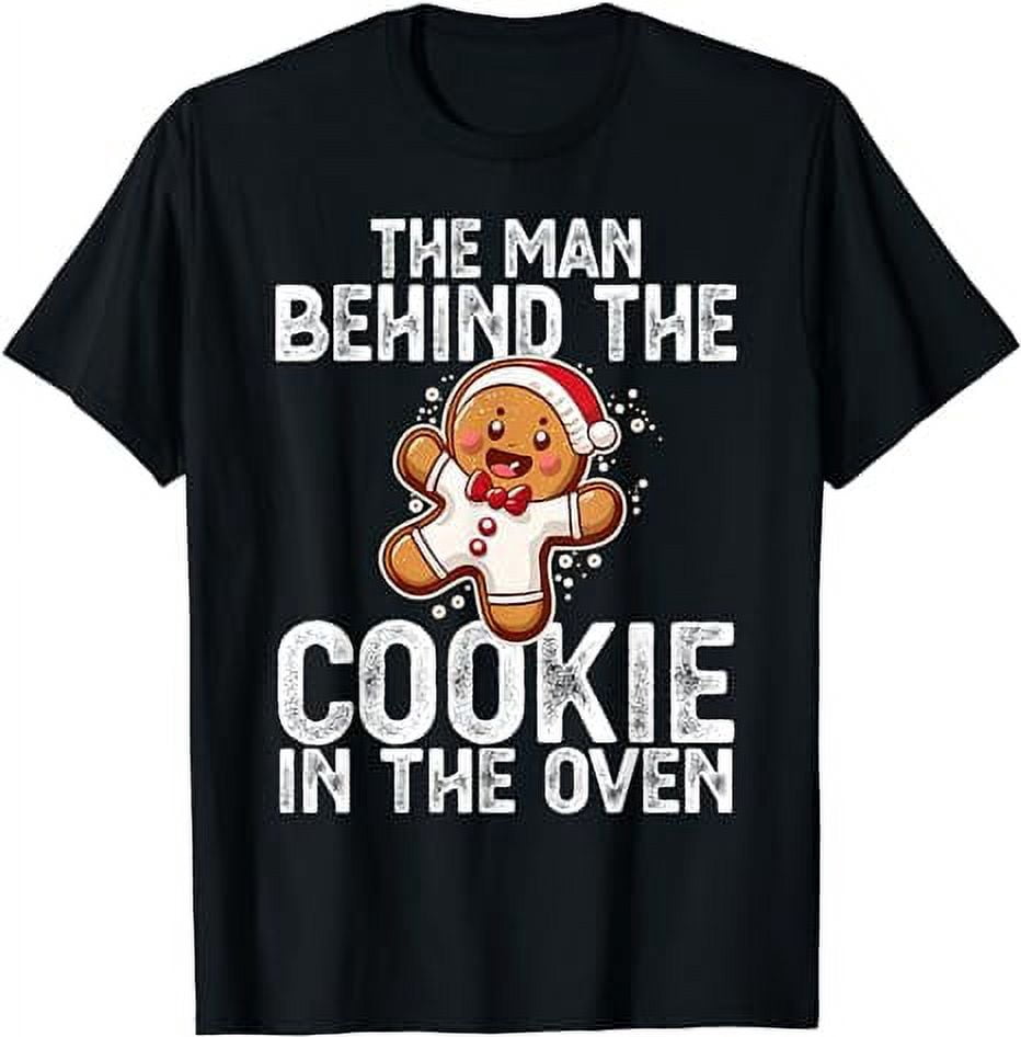 Christmas Baby Announcement Man Behind the Cookie Bump Dad T-Shirt ...