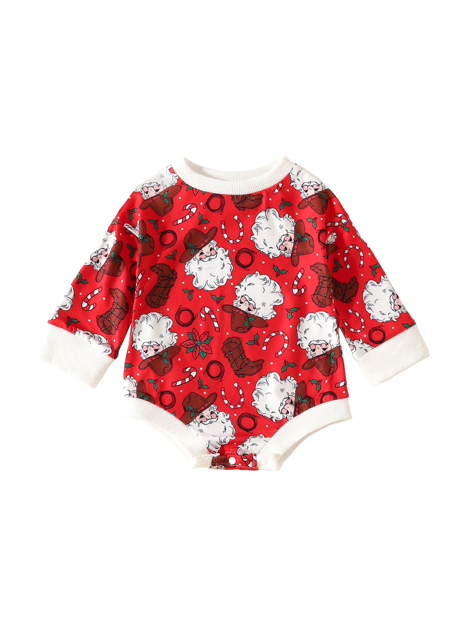 Christmas Baby Boy Girl Outfit Infant Xmas Romper Santa Pattern Jumpsuit Long Sleeve Crewneck ...