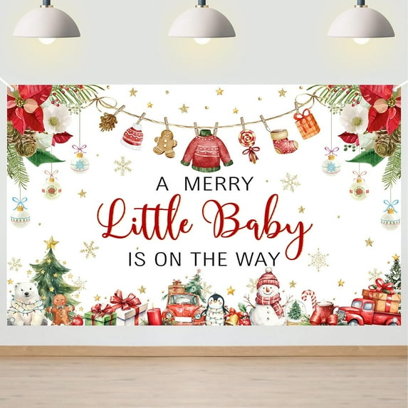 Christmas Baby Shower Backdrop A Little Merry Is on the Way Photography ...