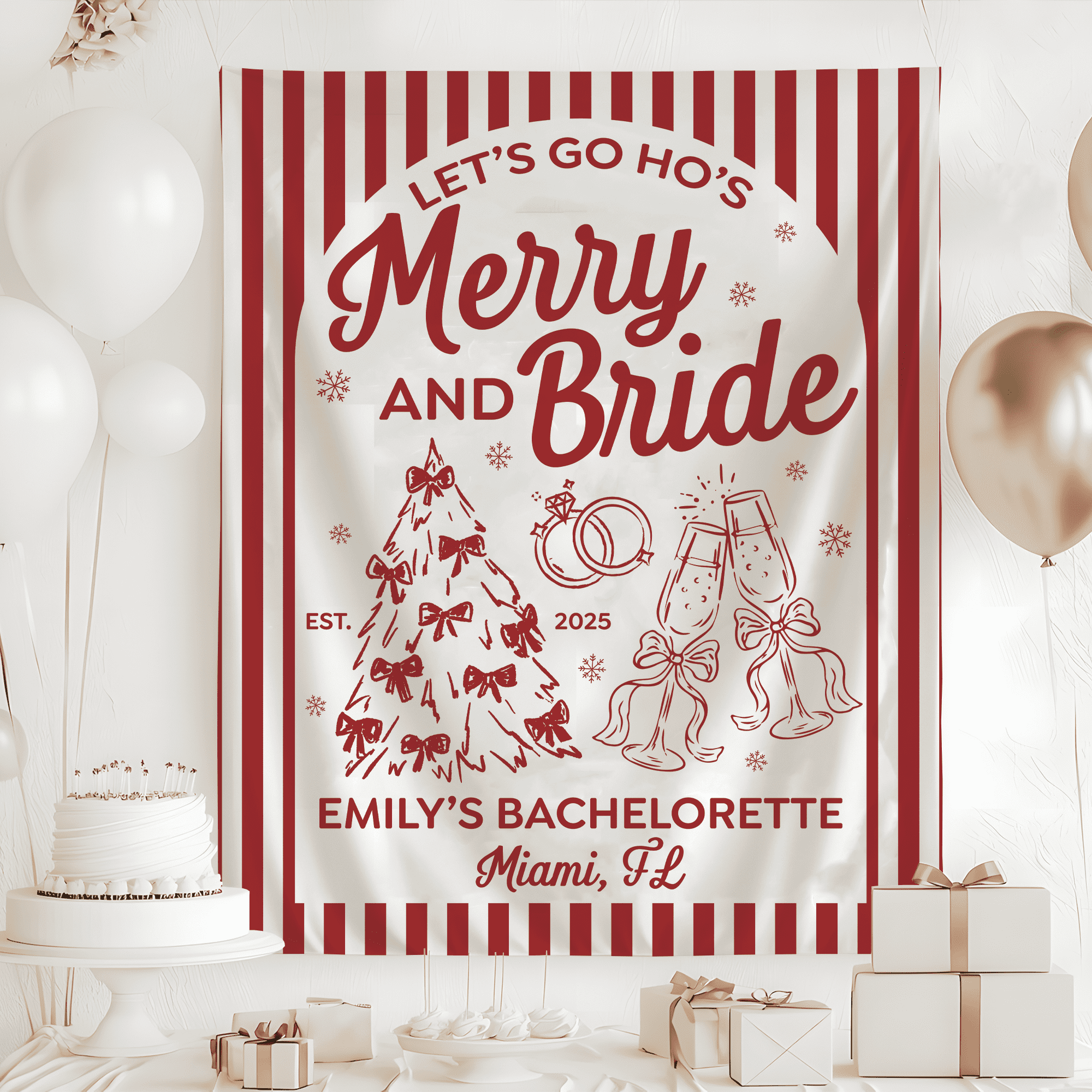 Christmas Bachelorette Party Tapestry, Lets Go Hos Merry And Bride ...