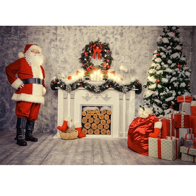 Christmas Backdrop Christmas Tree Window Fireplace Stockings Baby ...