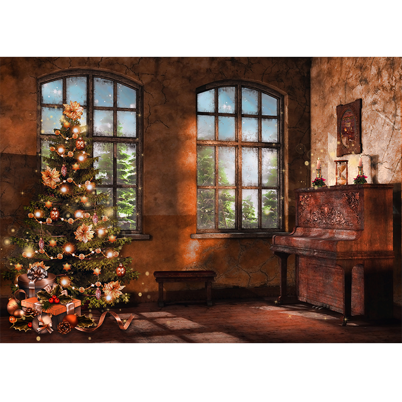 Christmas Backdrop Christmas Tree Window Fireplace Stockings Baby ...