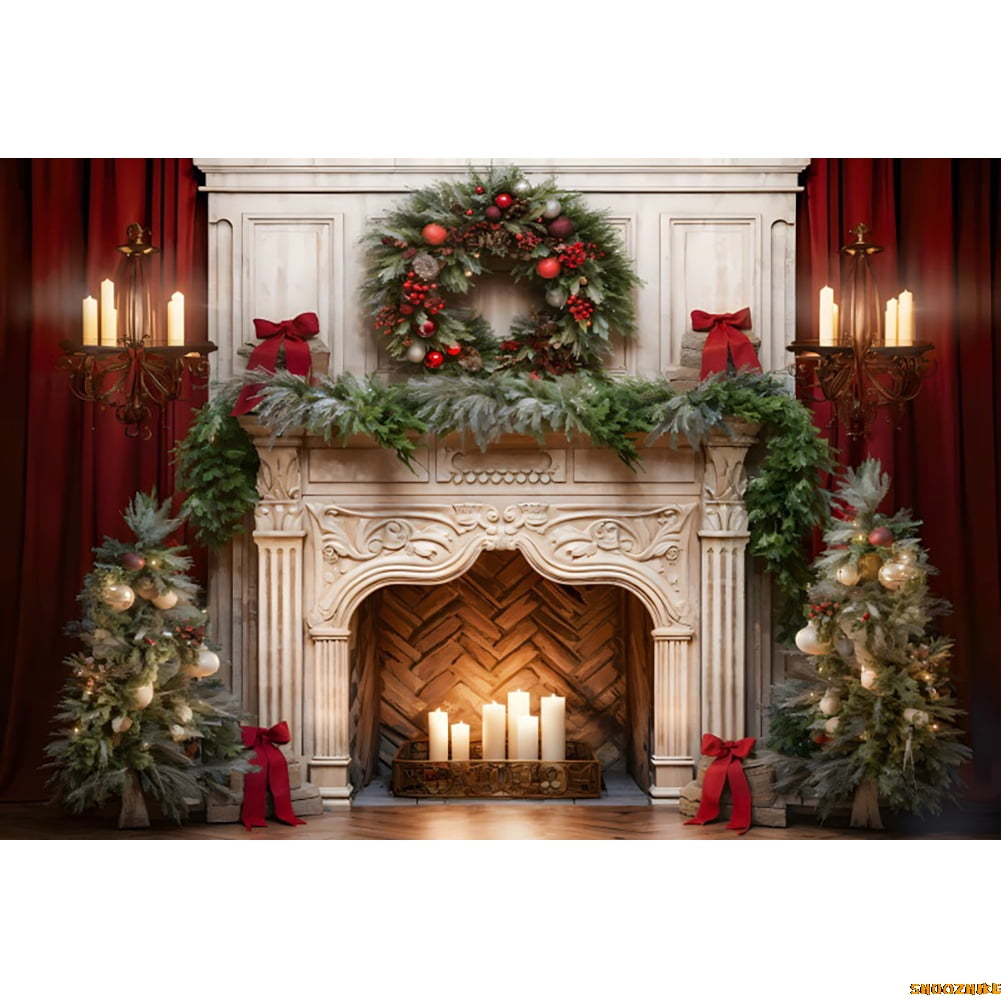 Christmas Backdrop Fireplace Xmas Tree Gifts Toys Santa Window Baby ...