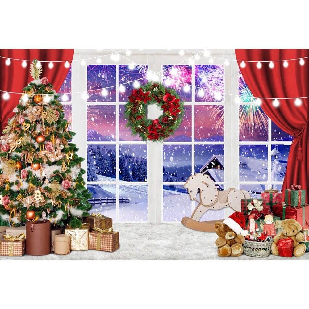 Christmas Backdrop For Photography Glitter Lights Stars Wreath Pine ...