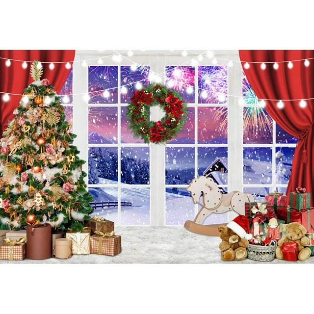 Christmas Backdrop For Photography Glitter Lights Stars Wreath Pine ...