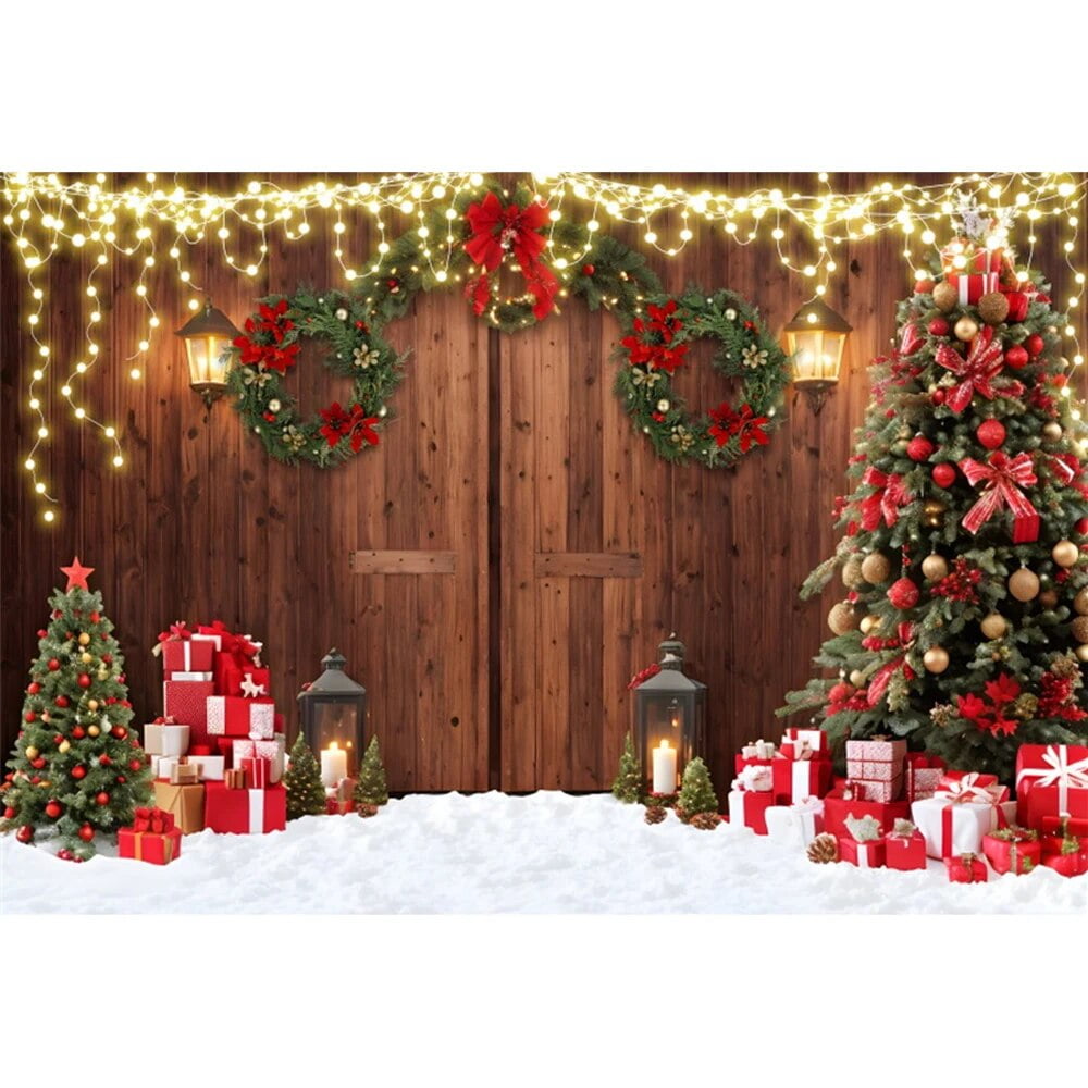 Christmas Backdrop For Photography Glitter Lights Stars Wreath Pine ...