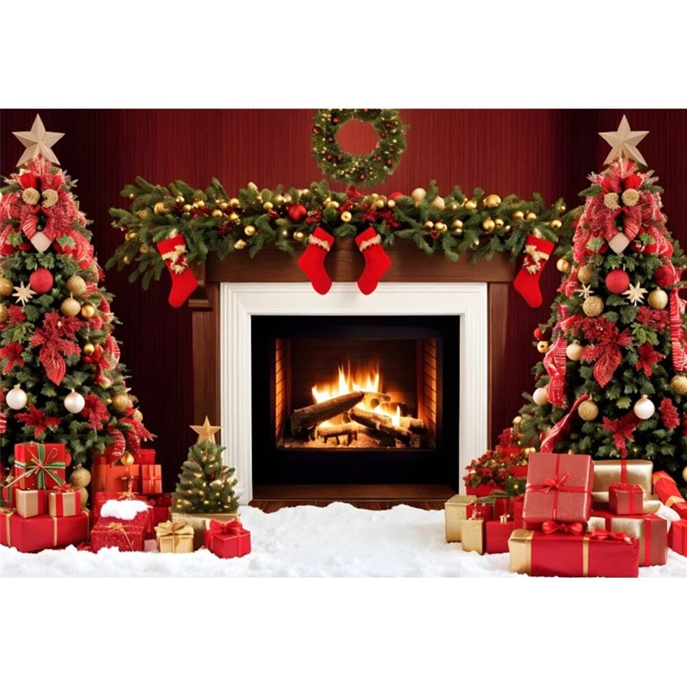 Christmas Backdrop For Photography Glitter Lights Stars Wreath Pine ...