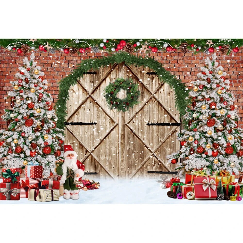 Christmas Backdrop For Photography Glitter Lights Stars Wreath Pine Christmas Trees Gift Family ...