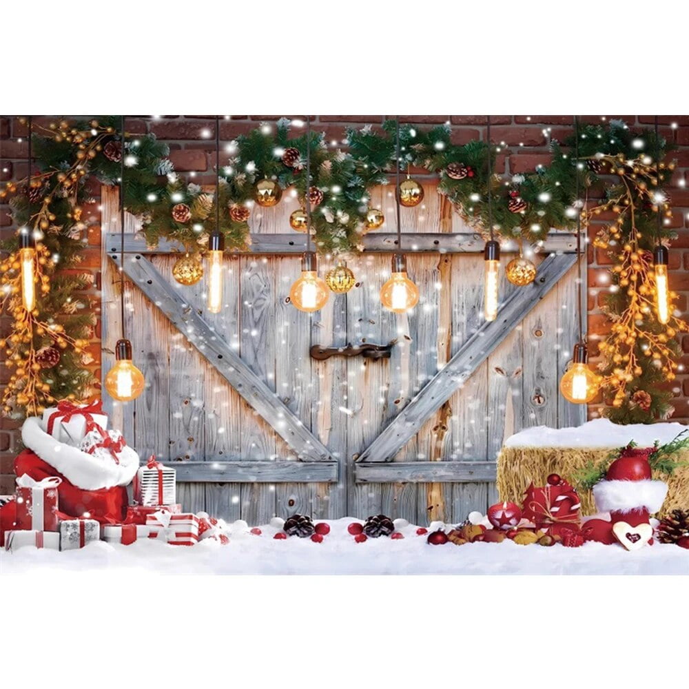 Christmas Backdrop For Photography Glitter Lights Stars Wreath Pine ...