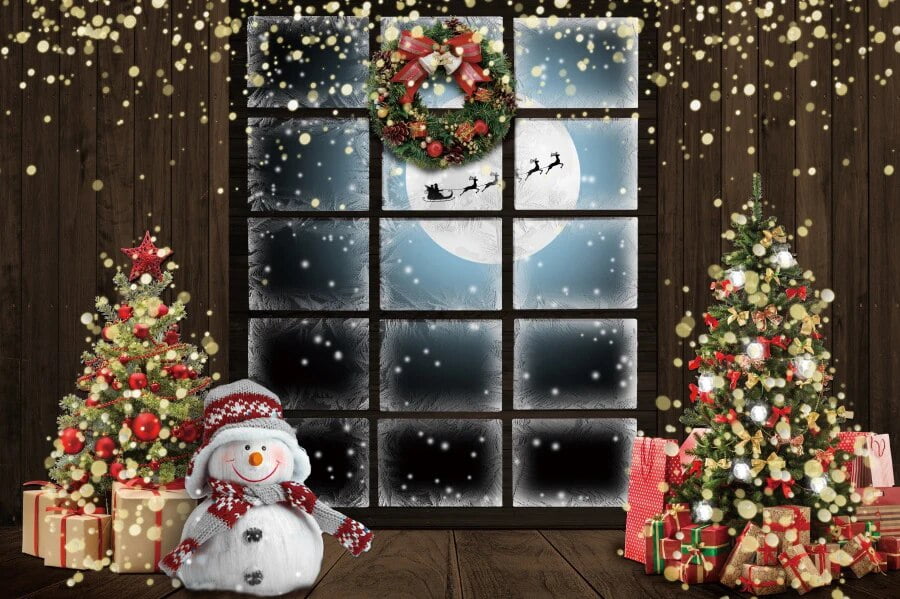 Christmas Backdrop For Photography Glitter Lights Stars Wreath Pine ...