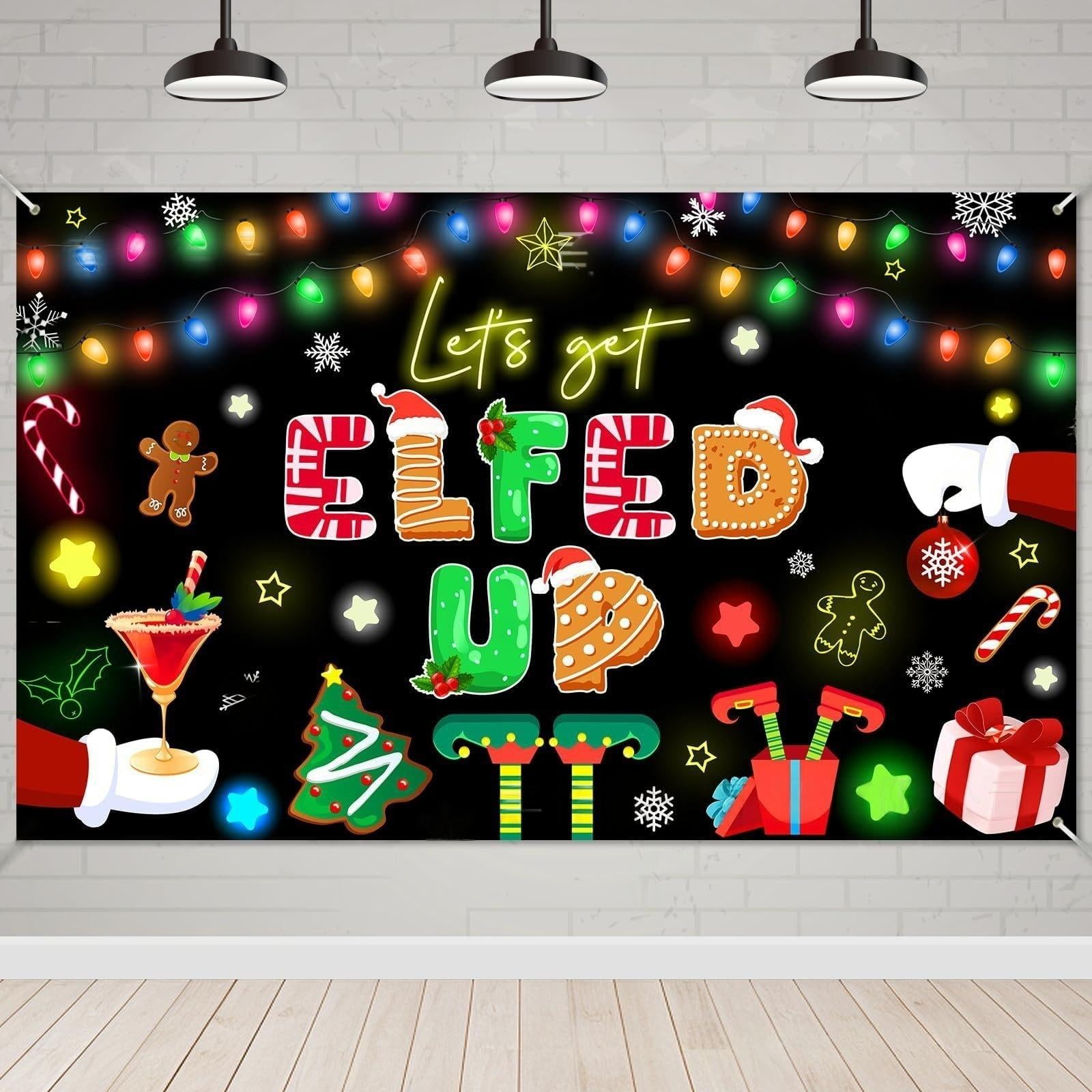 Christmas Backdrop, "Let'S Get Elfed Up" Holiday Party Banner, Perfect ...