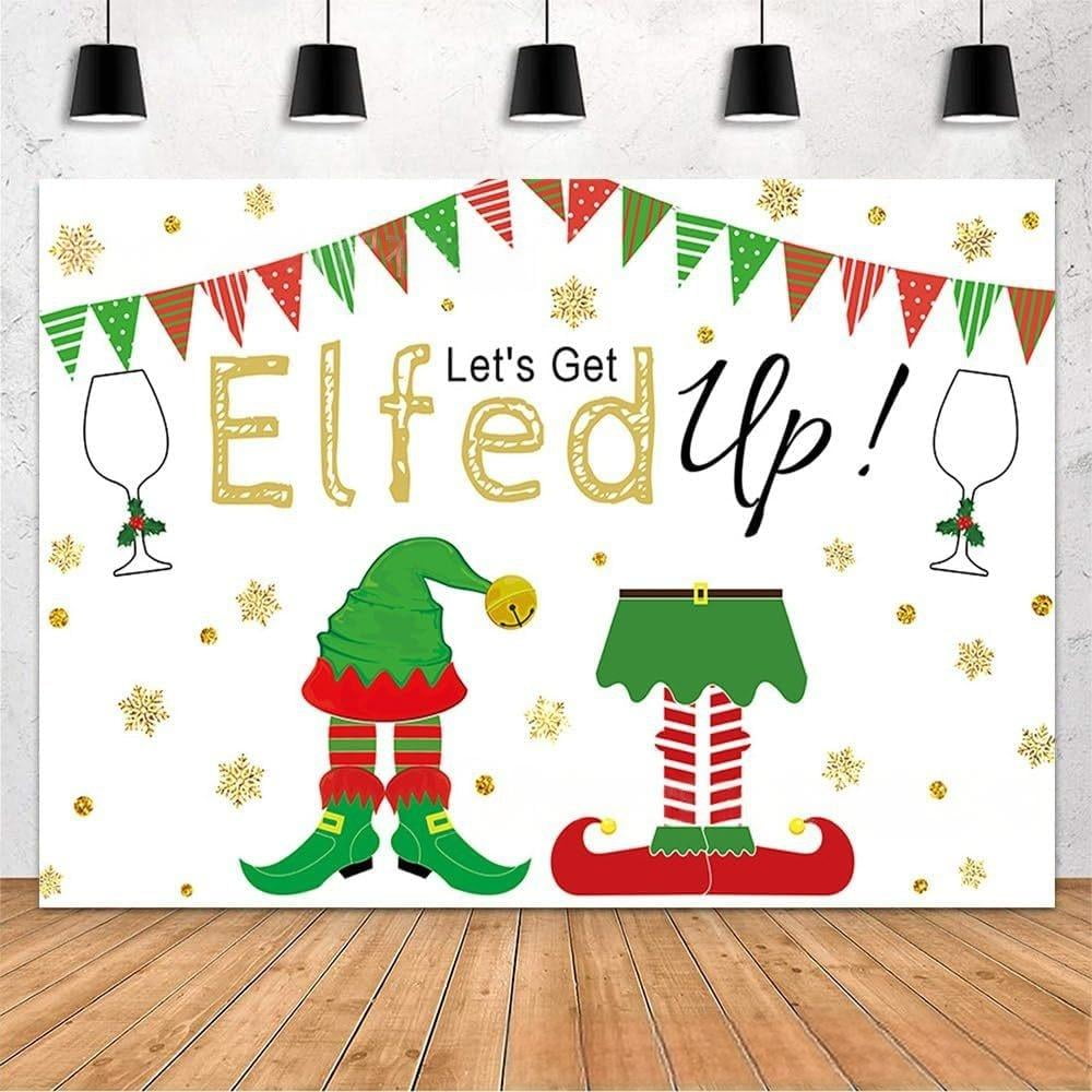 Christmas Backdrop, "Let'S Get Elfed Up" Holiday Party Banner, Perfect ...