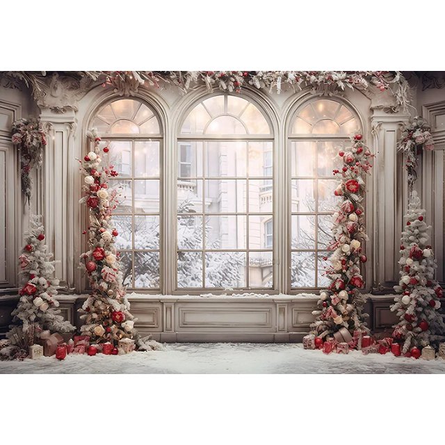 Christmas Backdrop Photography Background Winter Snowy Windows Xmas
