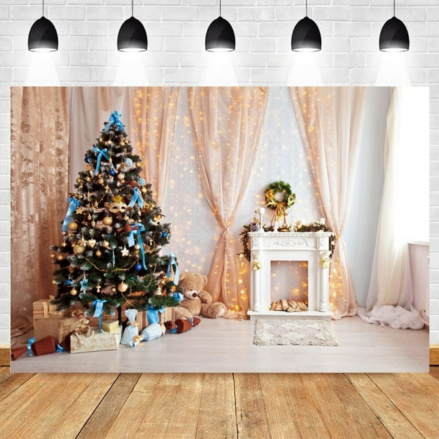 Christmas Backdrop Tree Curtain Fireplace Glitter Newborn Baby Vinyl ...