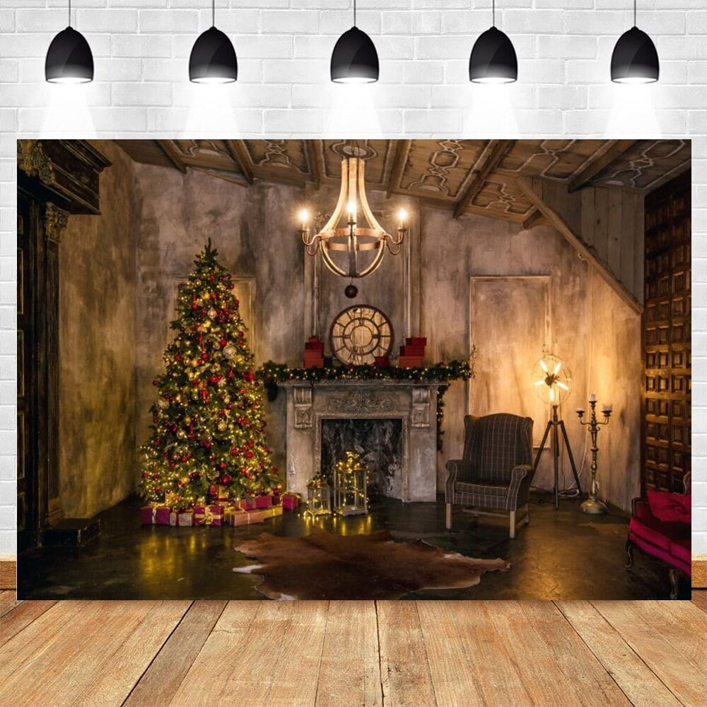 Christmas Backdrop Vintage Room Fireplace Photography Background Photo ...