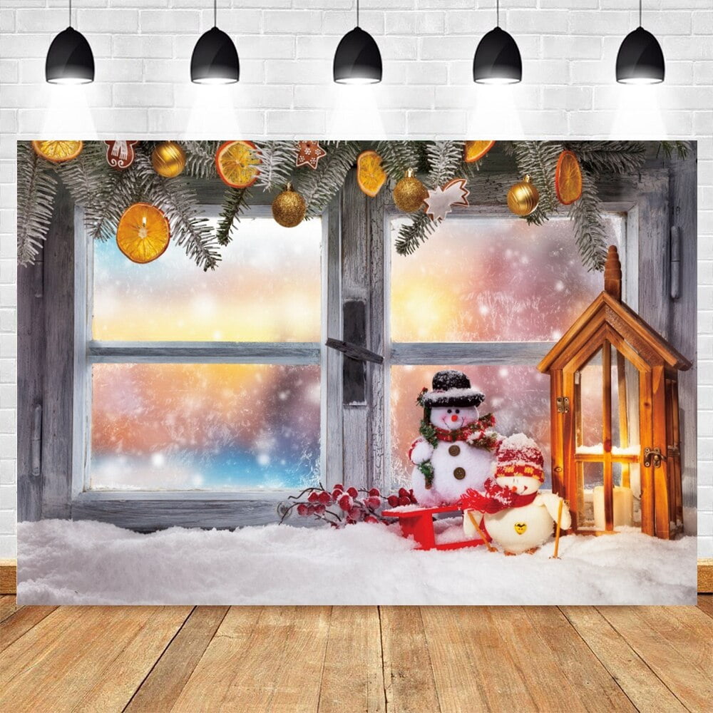 Christmas Backdrop Window Winter Snow Snowman Newborn Baby Vinyl ...