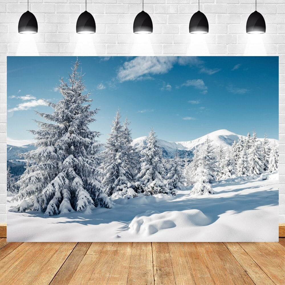 Christmas Backdrop Winter Forest Tree Mountain Snow Photo Background ...