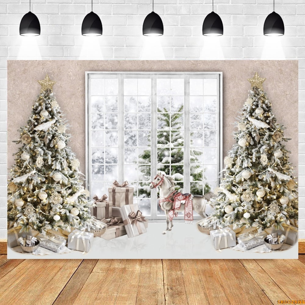 Christmas Backdrop Winter Snow Window Fireplace Gift Xmas Party Kids ...