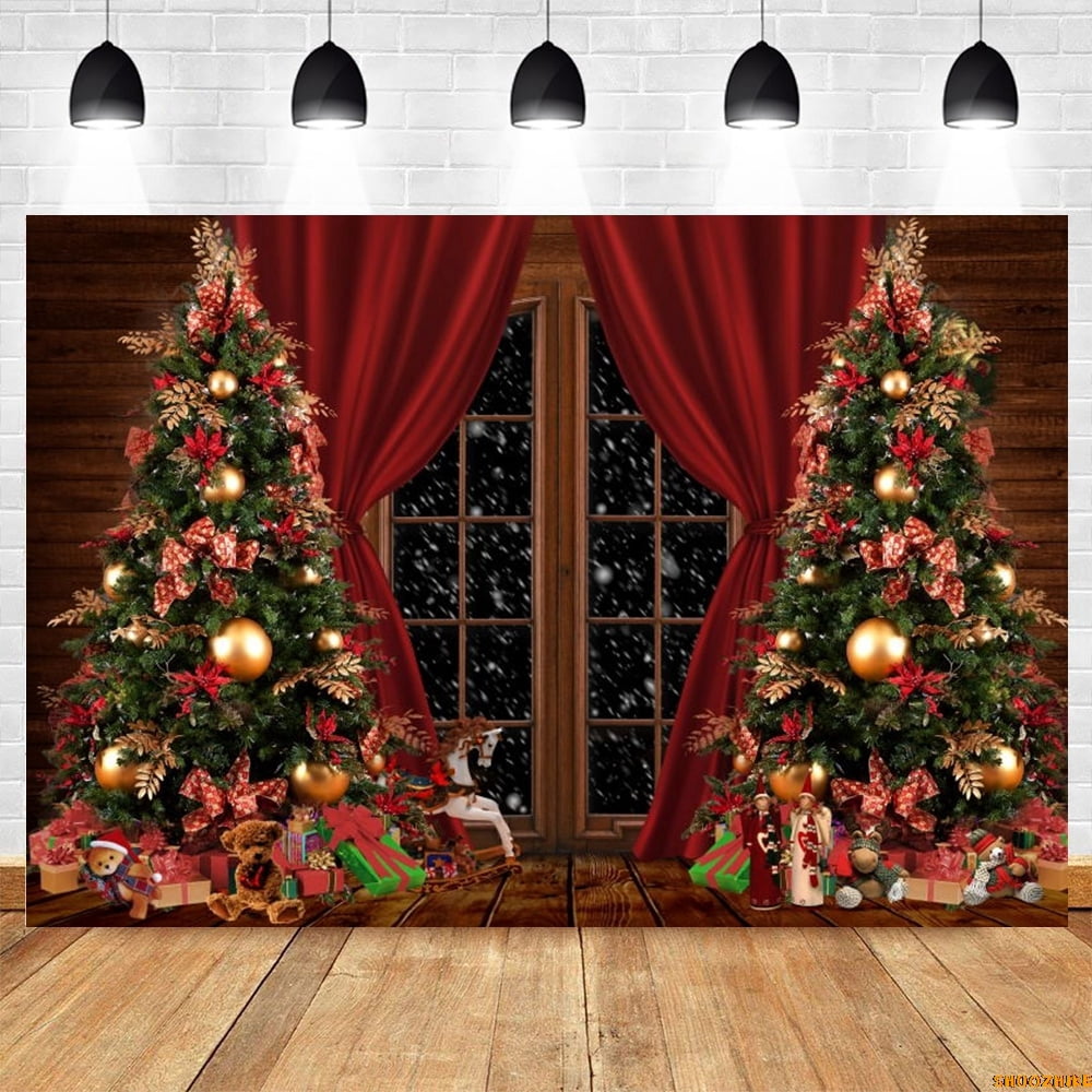 Christmas Backdrop Winter Snow Window Fireplace Gift Xmas Party Kids ...