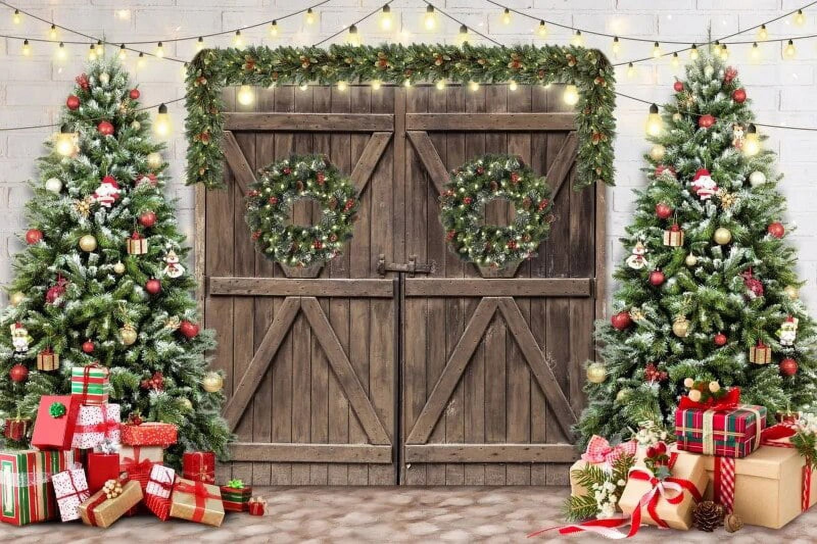 Christmas Backdrop Winter Snowscape Merry Xmas Tree Fireplace Garland ...