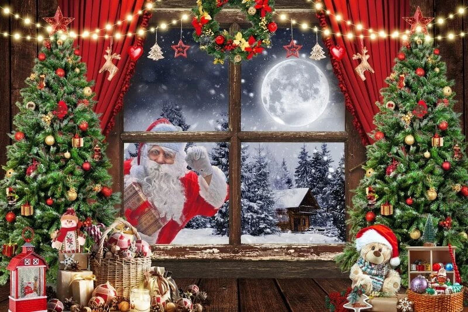 Christmas Backdrop Winter Snowscape Merry Xmas Tree Fireplace Garland ...