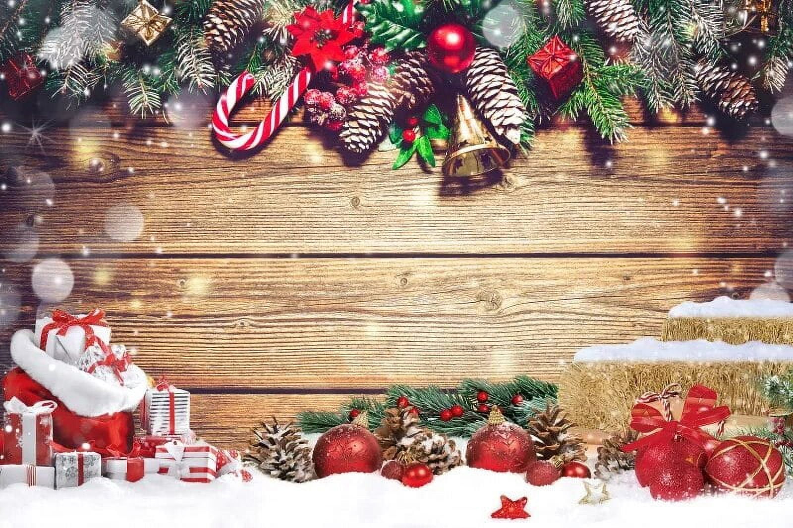 Christmas Backdrop Winter Snowscape Merry Xmas Tree Fireplace Garland ...