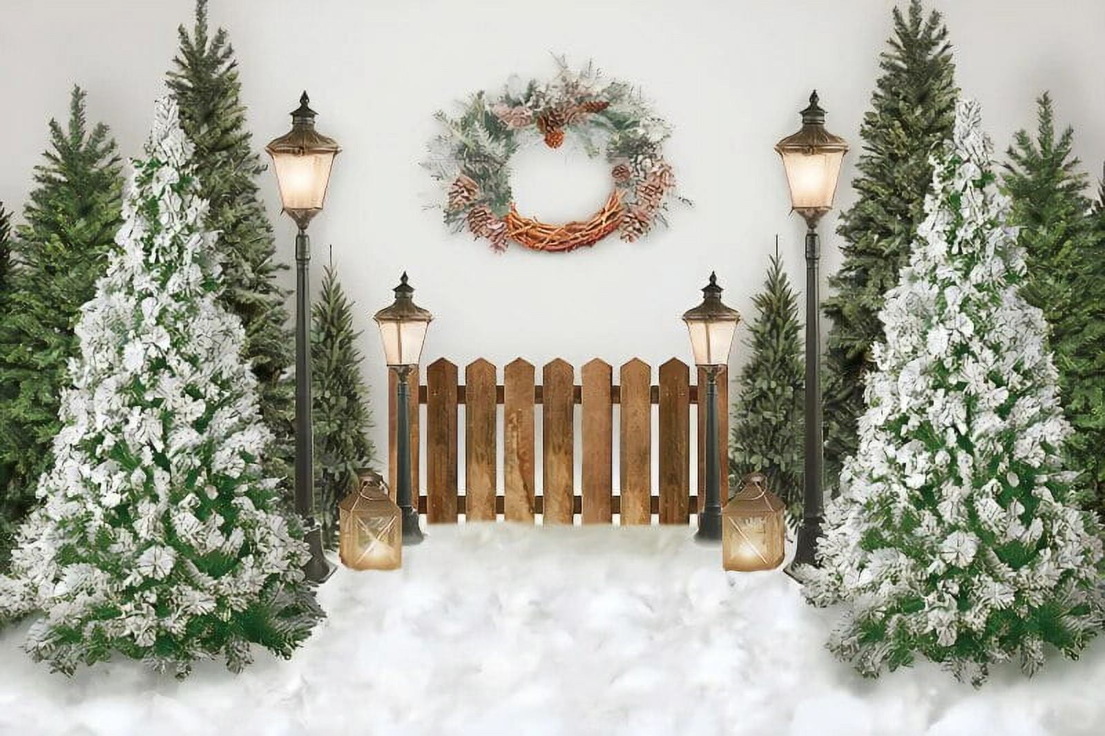 Christmas Backdrop Winter Snowscape Merry Xmas Tree Fireplace Garland ...